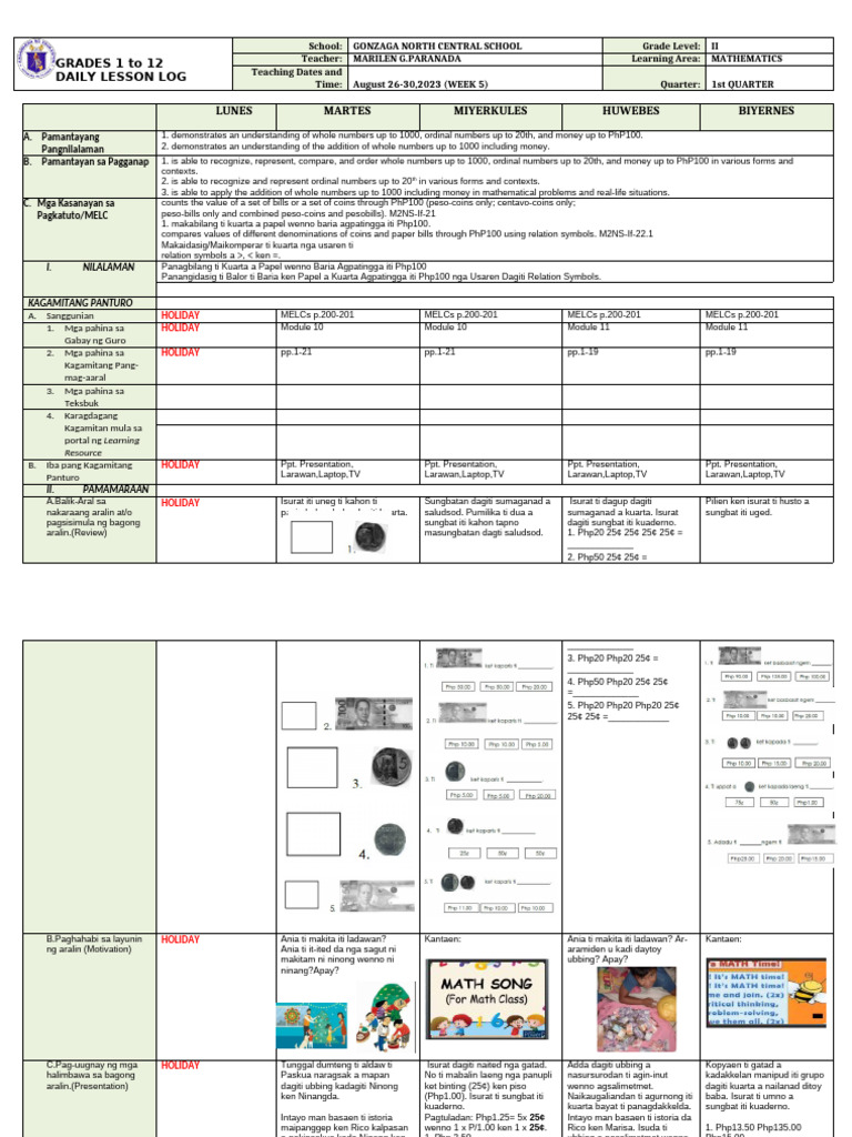 DLL - MATH 2-Q1-w5 - Iloko | PDF