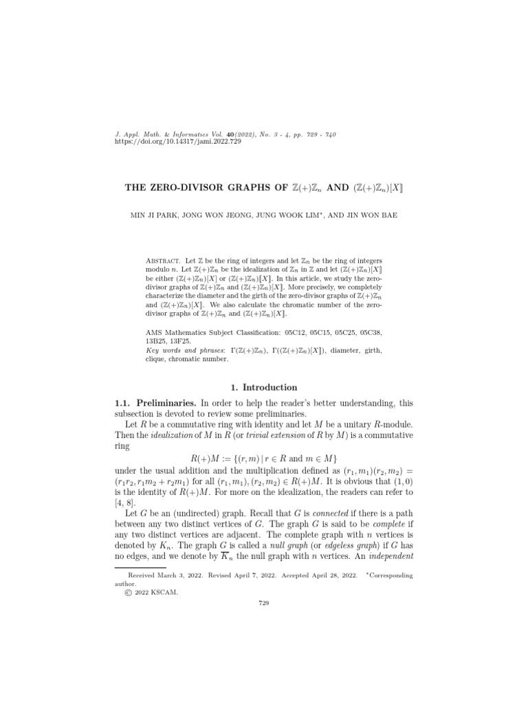 THE ZERO-DIVISOR GRAPHS OF ℤ (+) ℤ - Sub - N - Sub - AND (ℤ (+) ℤ - Sub ...