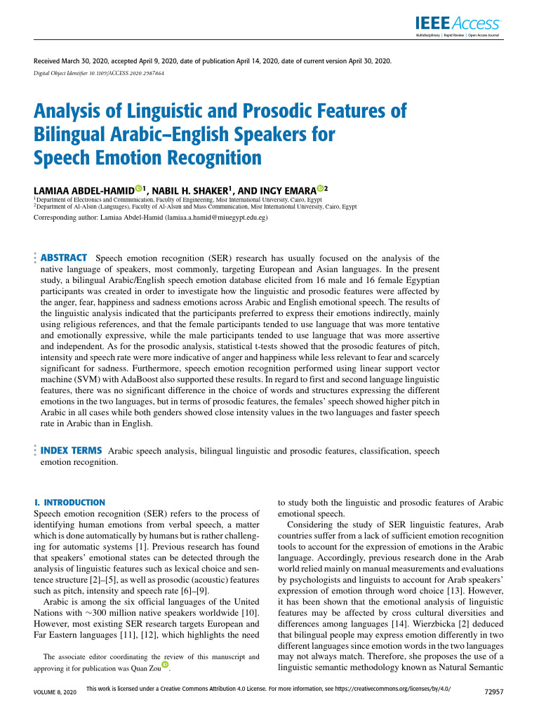 Analysis of Linguistic and Prosodic Features of Bilingual ArabicEnglish ...