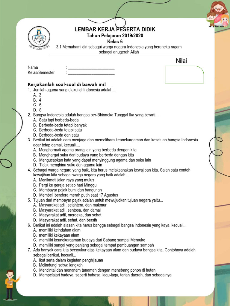 LKPD 2019-2020 (Kelas 6) | PDF