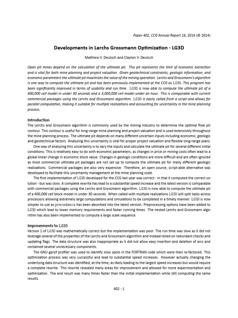 2014 402 Developments In Lerchs Grossmann Pit Optimization Pdf Pointer Computer Programming