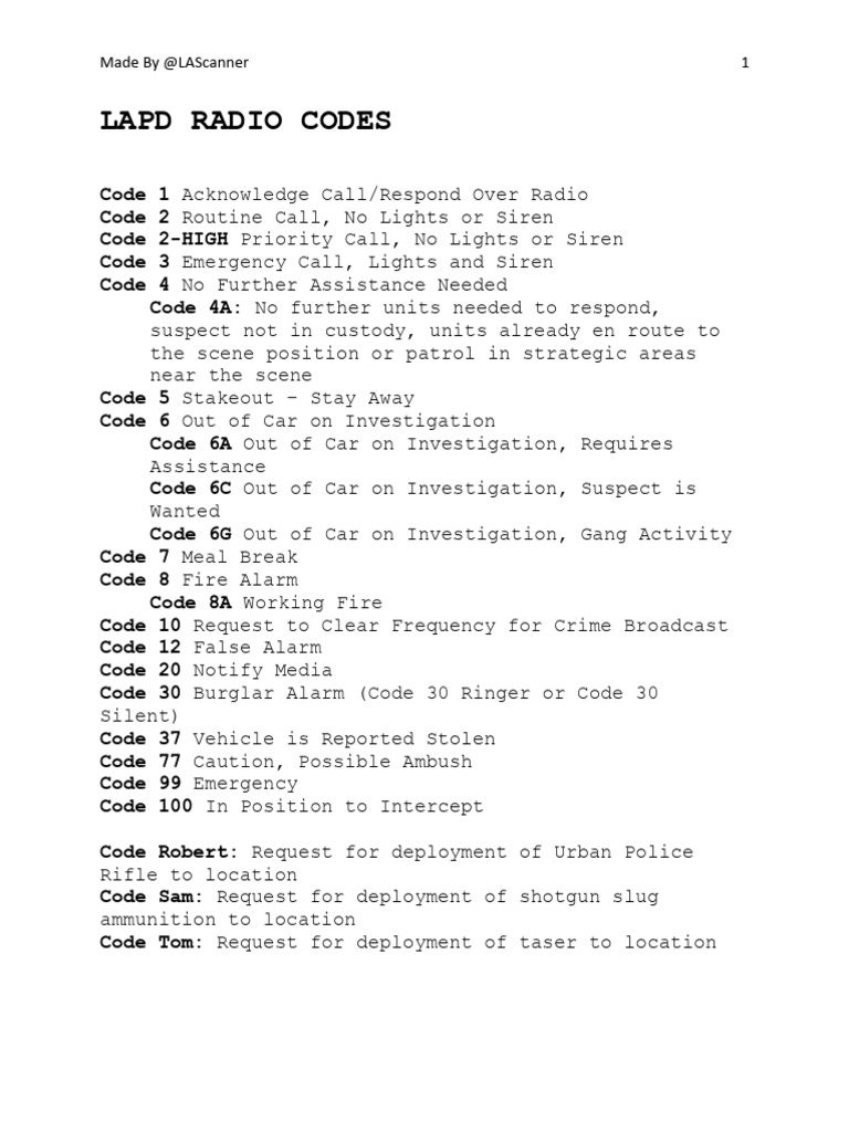 CHP Lapd Laso Codes | PDF
