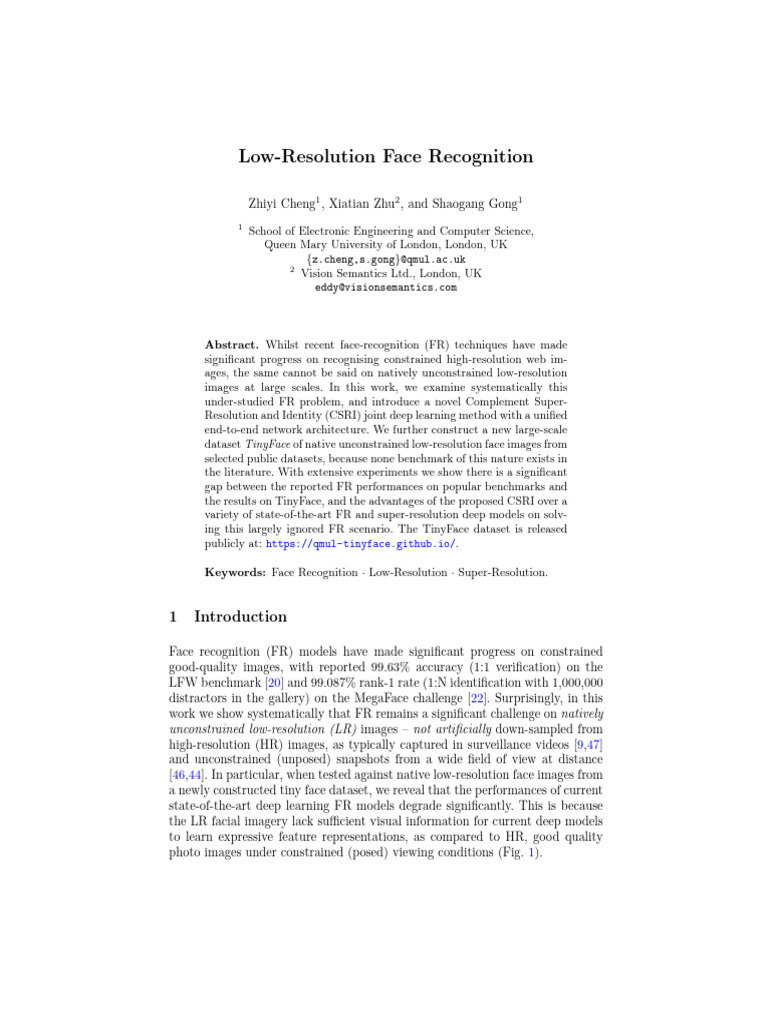 Low Resolution Face Recognitino | PDF | Deep Learning | Art