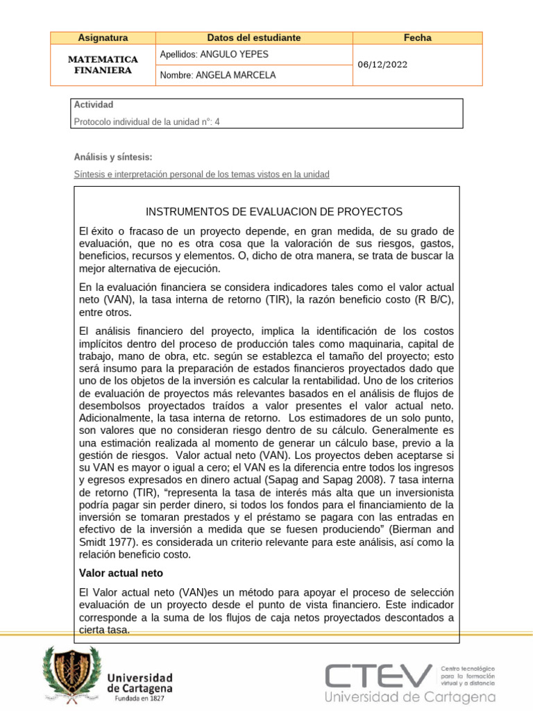 PROTOCOLO INDIVIDUAL UNIDAD 4 | PDF