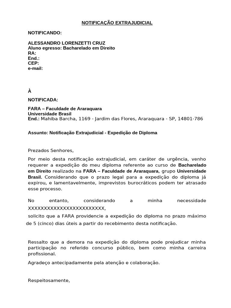 Notificação extra judicial_MODELO | PDF