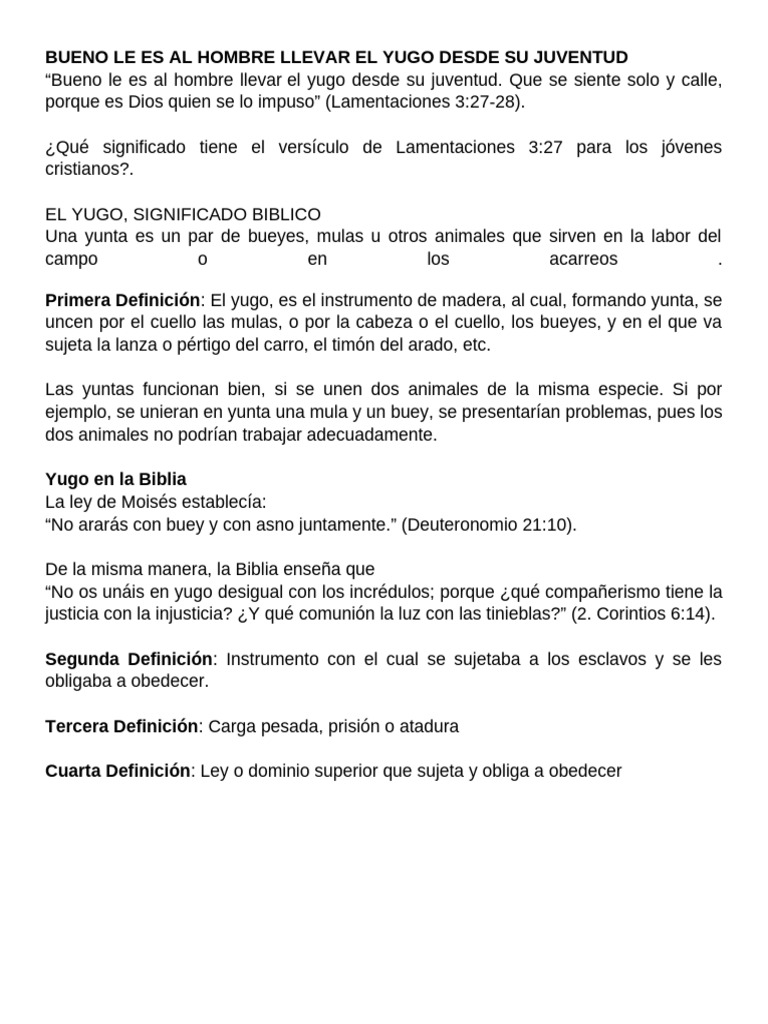 BUENO LE ES AL HOMBRE LLEVAR EL YUGO DESDE SU JUVENTUD | PDF