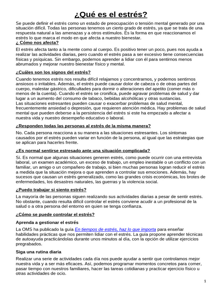 Qué Es El Estrés | PDF