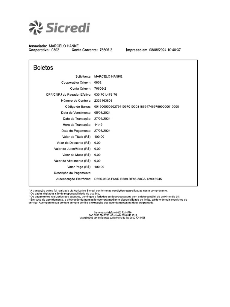 Comprovante Boleto Marcelo | PDF