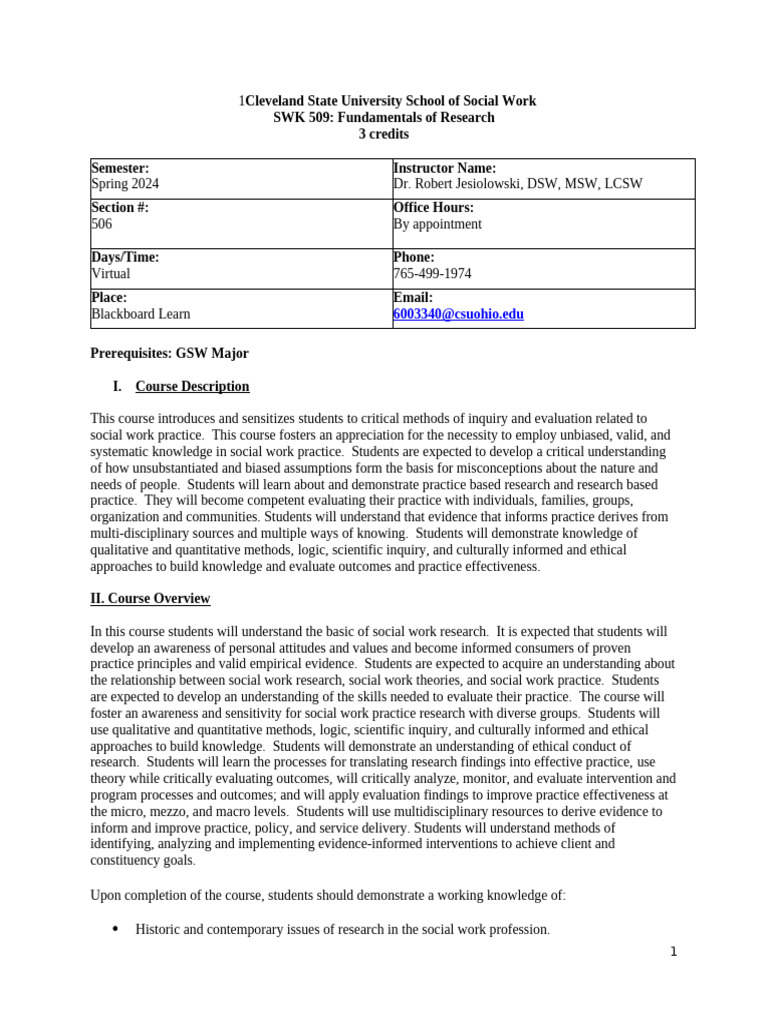 SWK 509 Syllabus | PDF