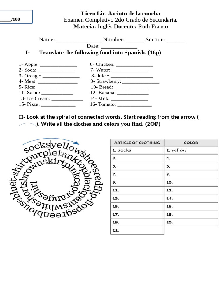 Examen Completivo 2do Sec | PDF
