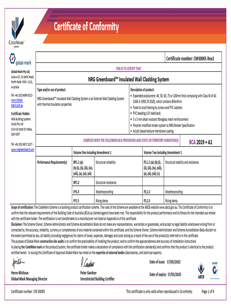 CodeMark Certificate 17-5-2022 | PDF | Building Insulation | Certification