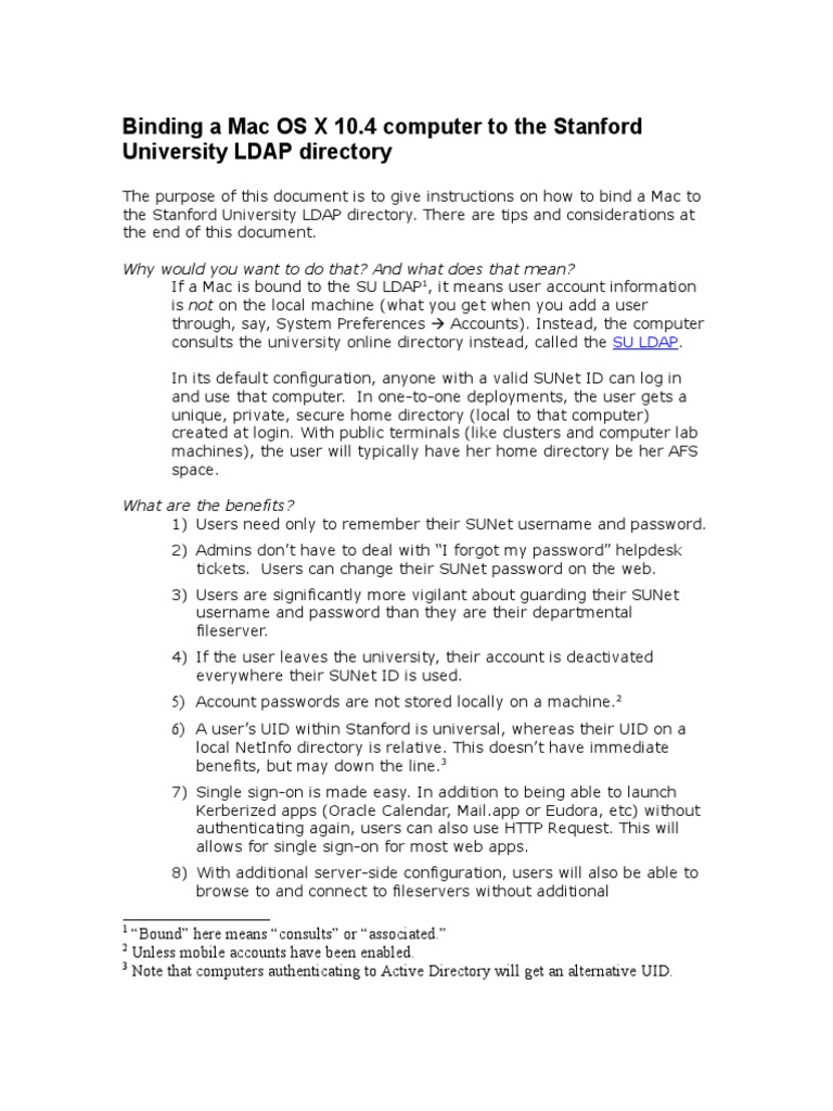How To Bind Mac OS X To SU LDAP For Authentication | PDF | User ...