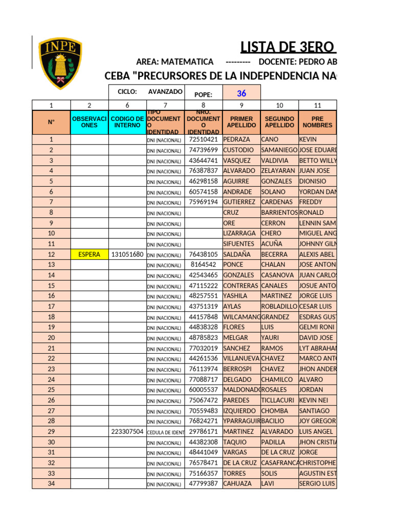 Lista Oficial de 3ero Avanzado | PDF
