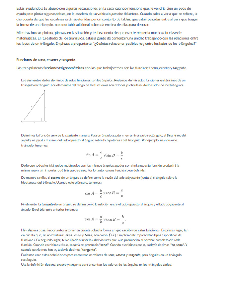 Matematicas Funciones del seno, coseno y tangente. | PDF