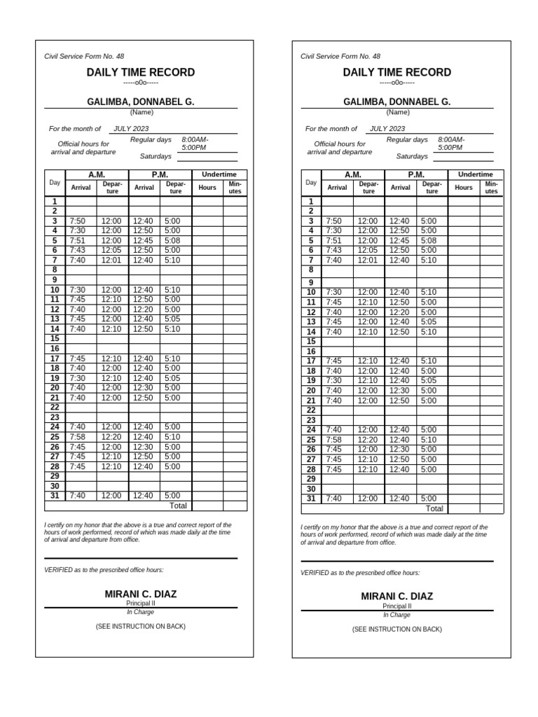 DTR Form 48 | PDF