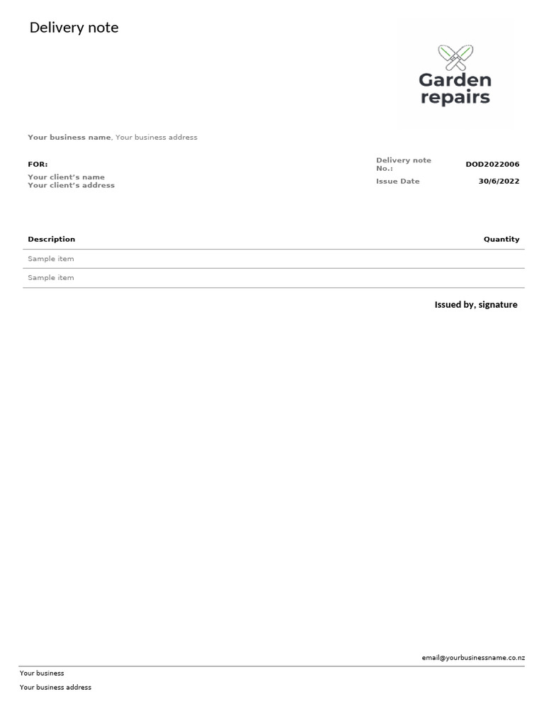 Stripe Delivery Note Template | PDF