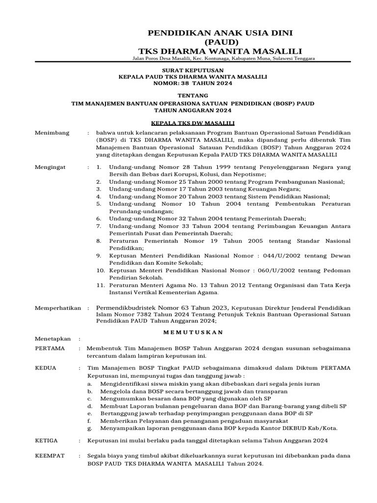 Laporan Keuangan BOSP PAUD 2024 | PDF