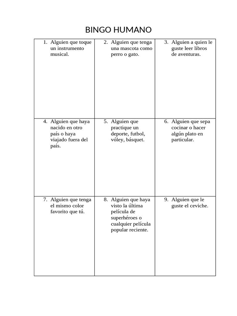 Bingo Humano | PDF