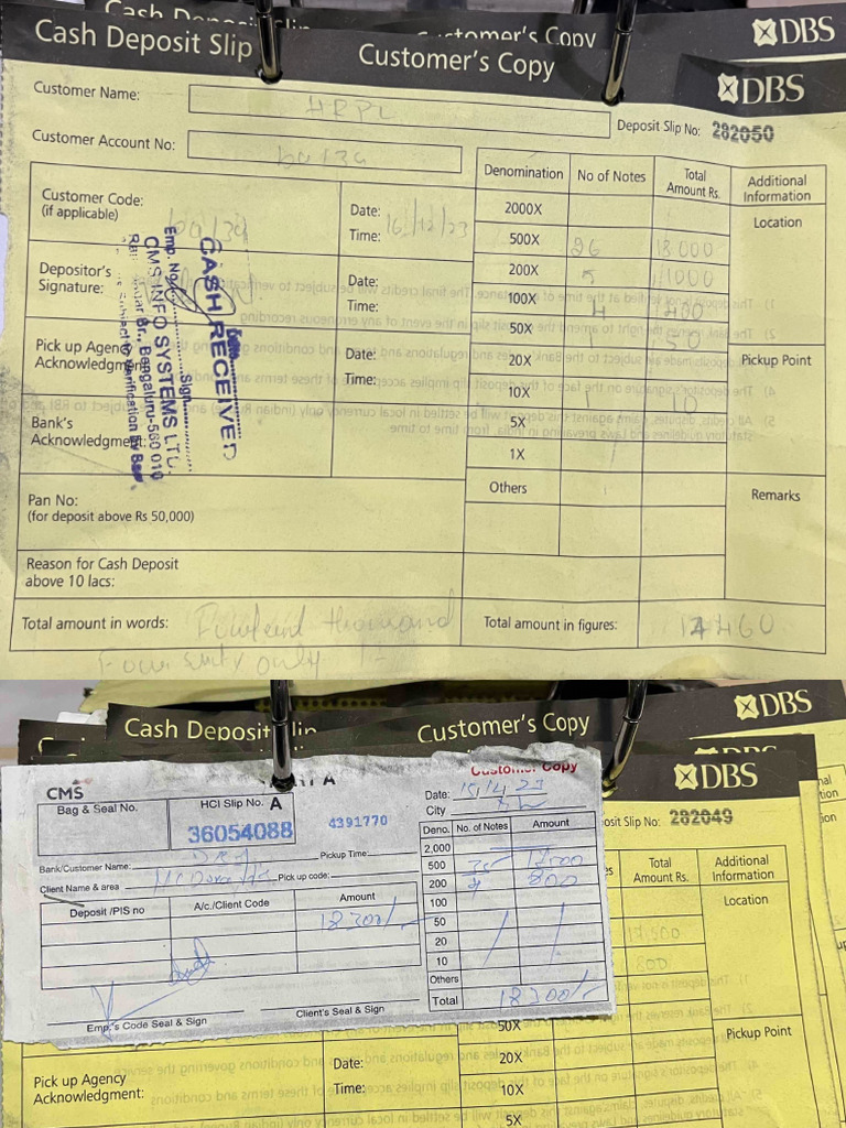 CASH DEPOSIT SLIPS - Last 6 | PDF