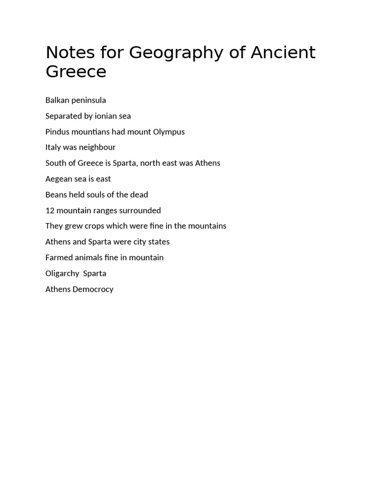 Notes For Geography of Ancient Greece | PDF