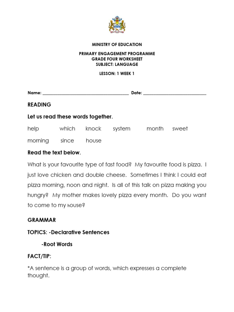 Grade 4 Language Arts Weeks 1-4 Worksheets - Term 1 | PDF