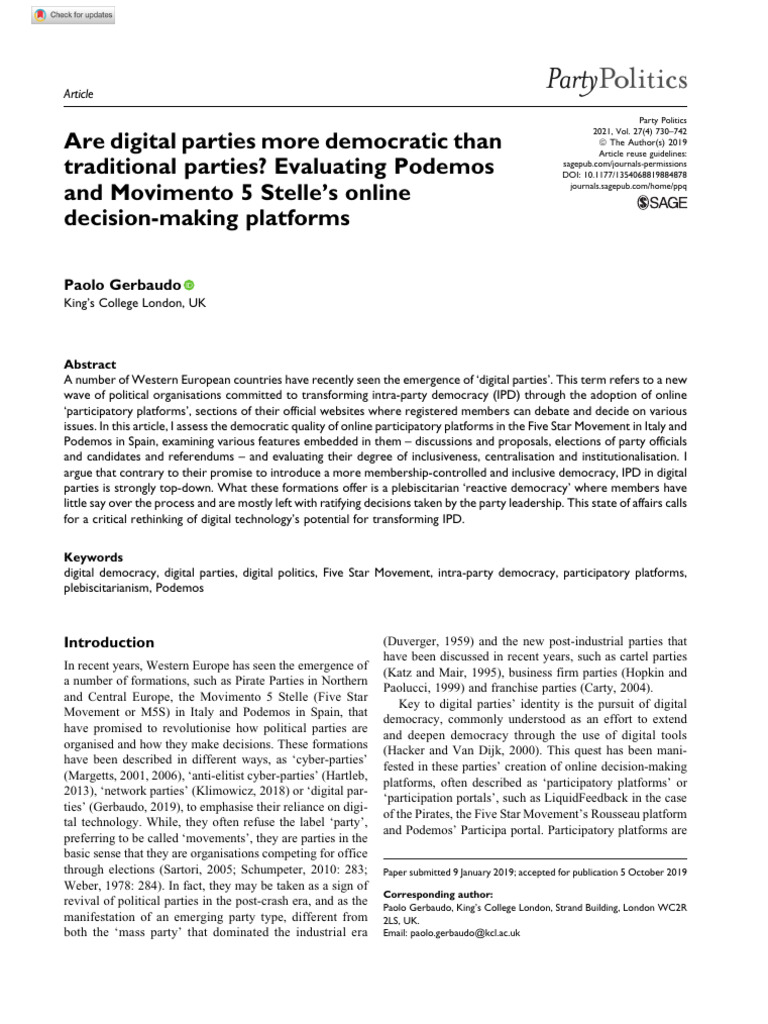Are Digital Parties More Democratic Than Traditional Parties ...