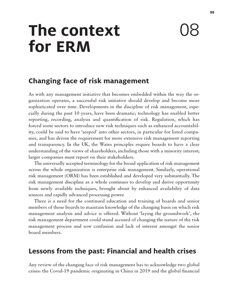The Context For ERM: Changing Face of Risk Management | PDF