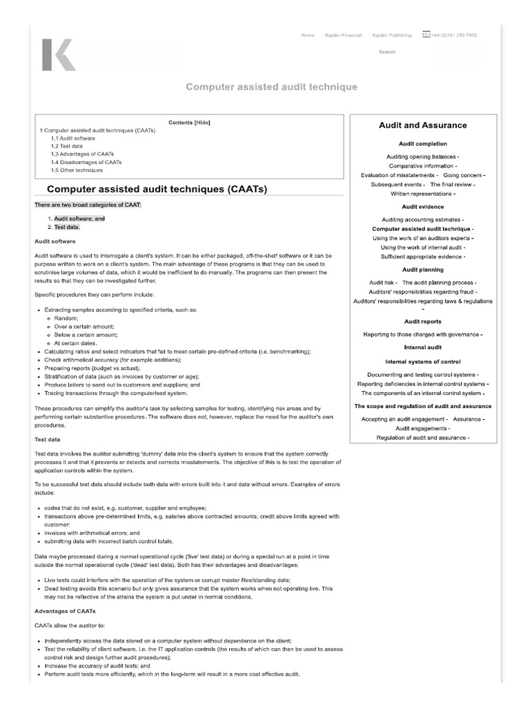 Computer Asissted Audit Techniques - Kaplan | PDF