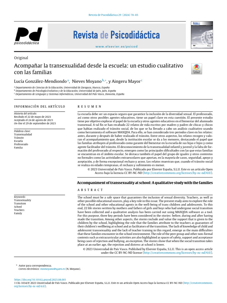 Acompa Ar La Transexualidad Desde La Escuela Un Estudi - 2024 - Revista de Psic | PDF