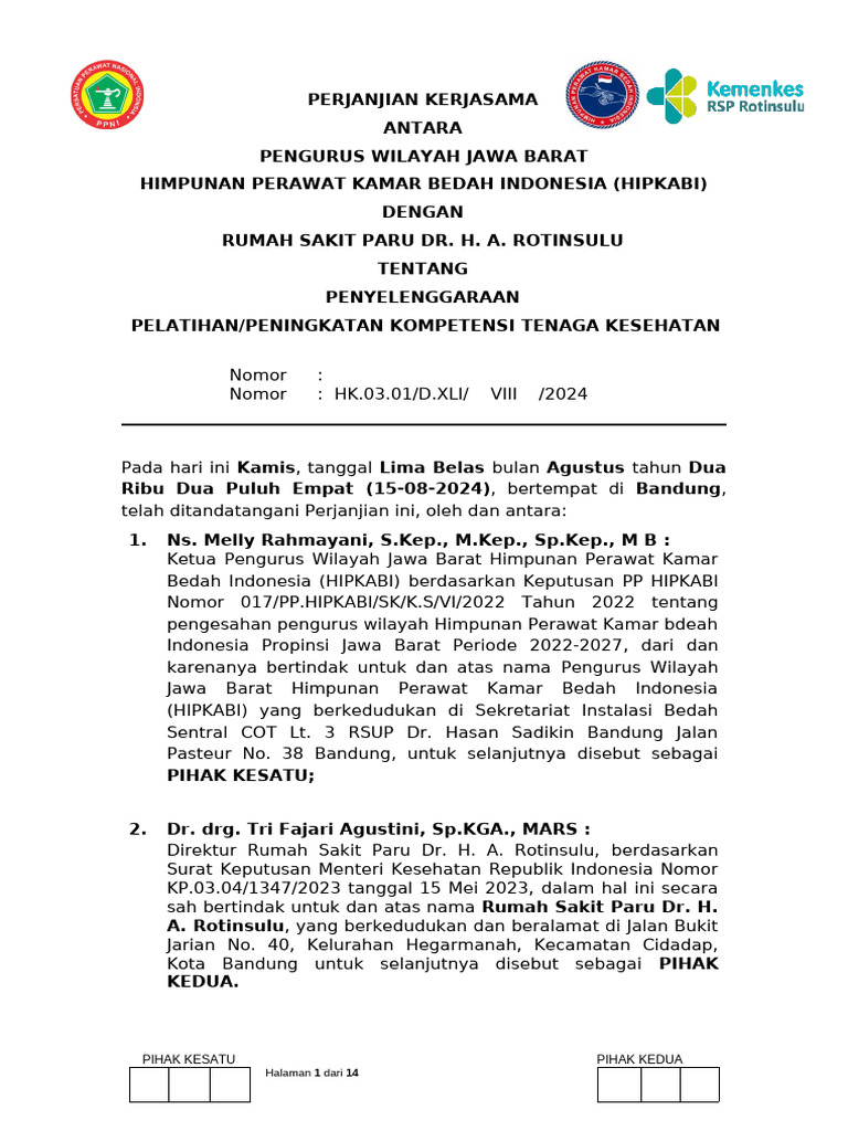 DRAFT PKS RSPR DENGAN PW HIPKABI JABAR 2024 - Fix | PDF