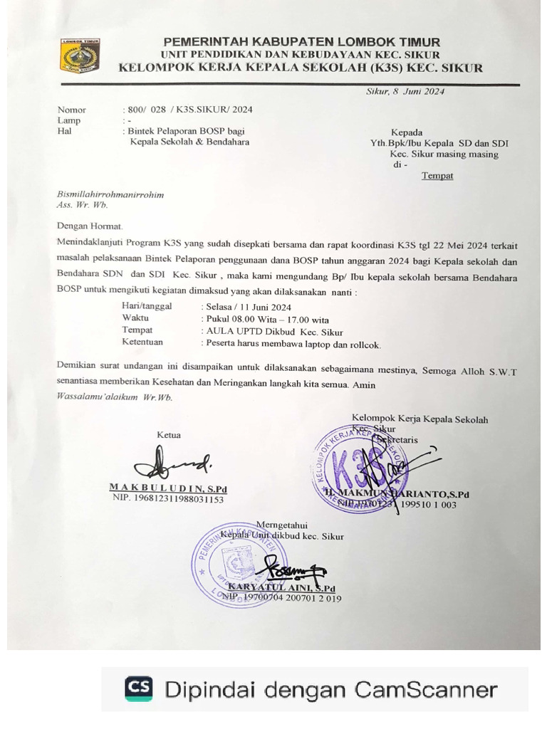 Undangan Bimtek Laporan BOSP | PDF