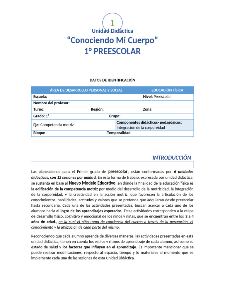 1°preescolar - Unidad Didáctica 1 | PDF | Educación de la primera ...