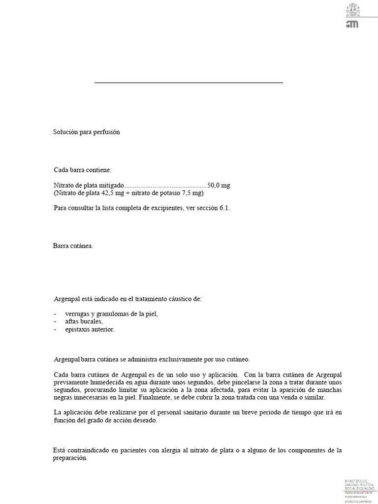 Resumen de Las Características Del Producto: Argenpal 50 MG Barra ...
