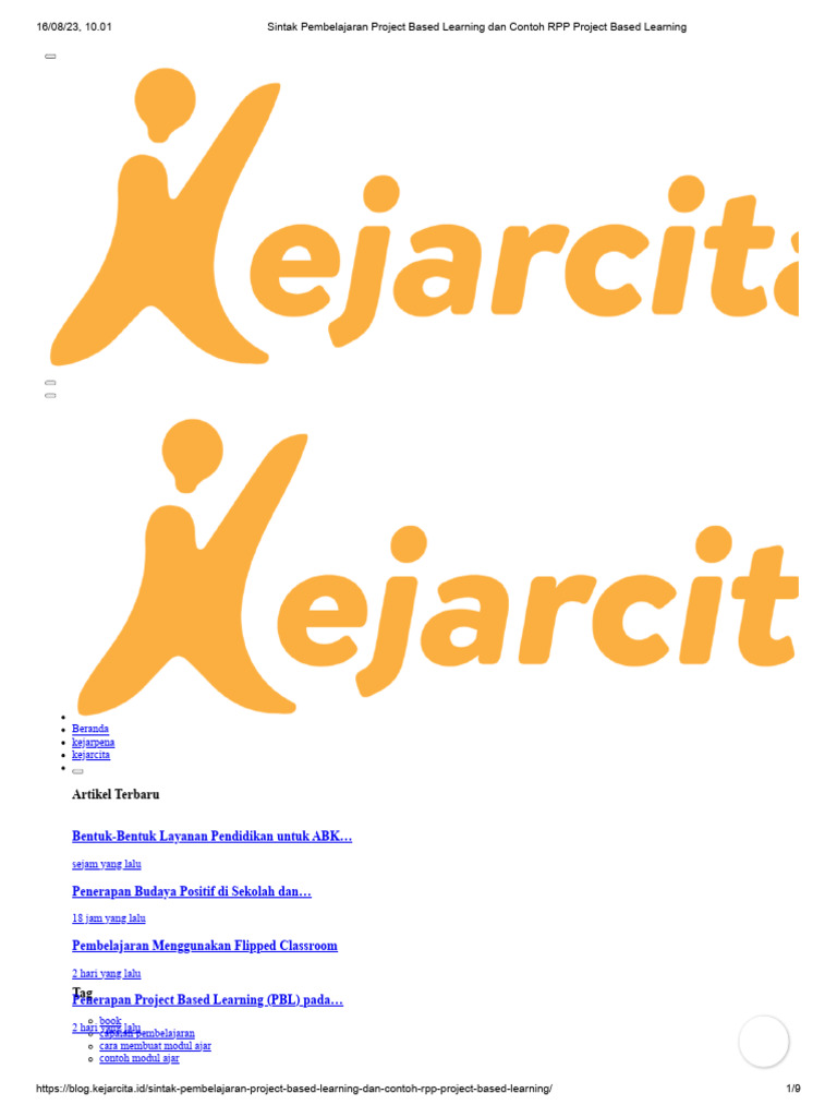 Sintak Pembelajaran Project Based Learning Dan Contoh RPP Project Based ...