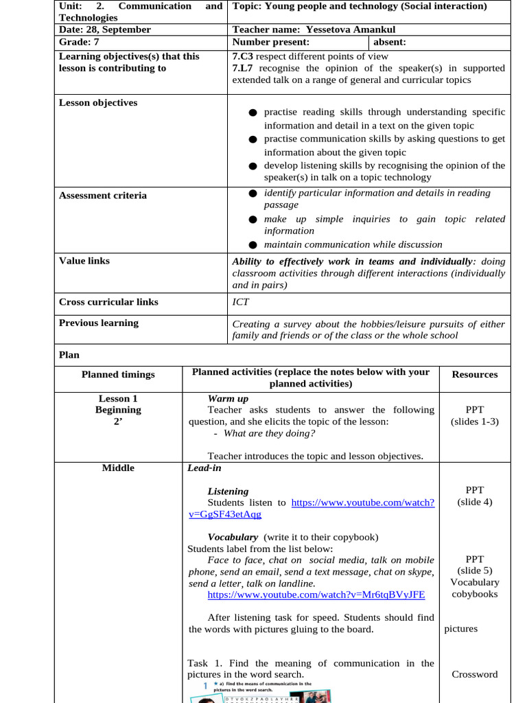 7 KL Open Lesson Technology and Communication | PDF