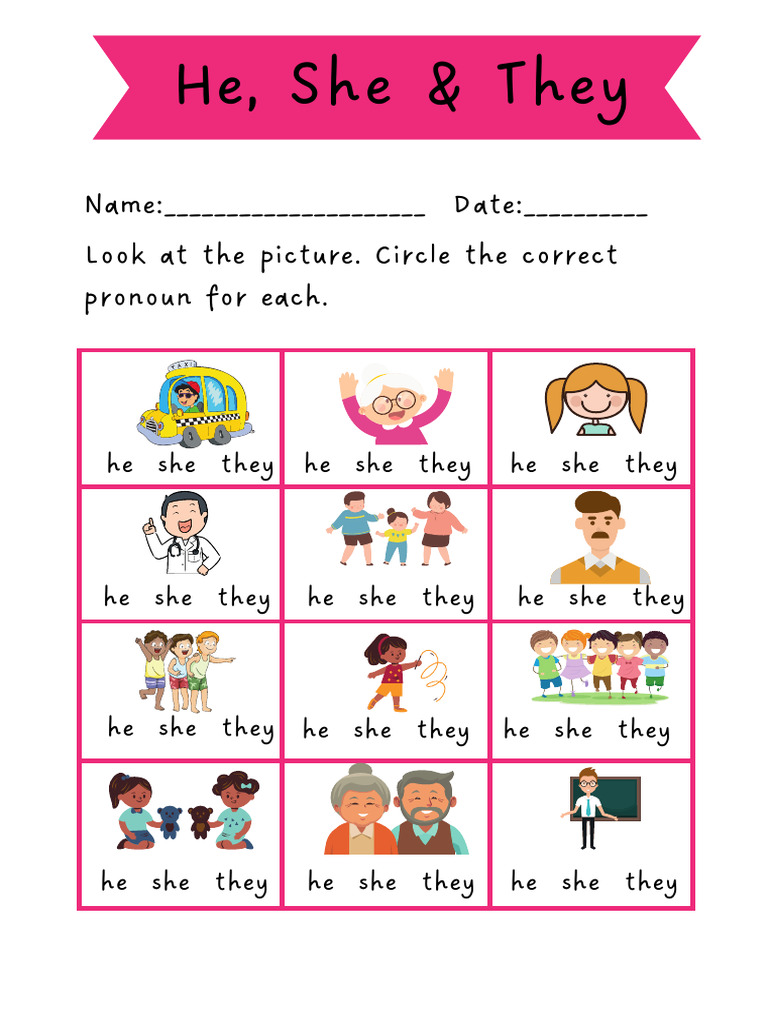 Pronoun He, She & They Illustrative English Worksheet - 20240902 ...