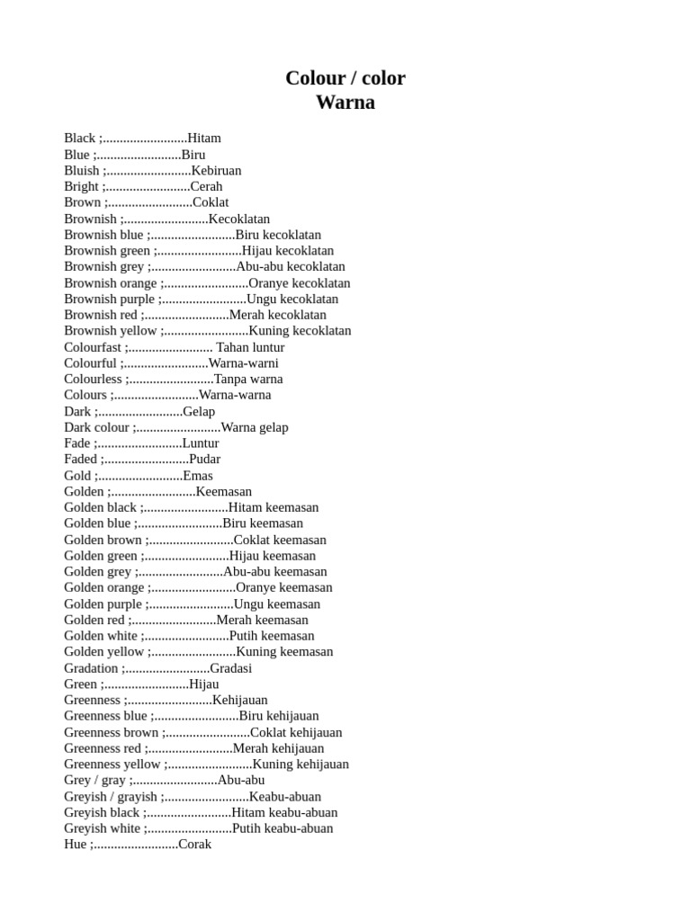 Soal DIY Kelas 1 SD Bahasa Inggris Bab 06 Colour 00 | PDF