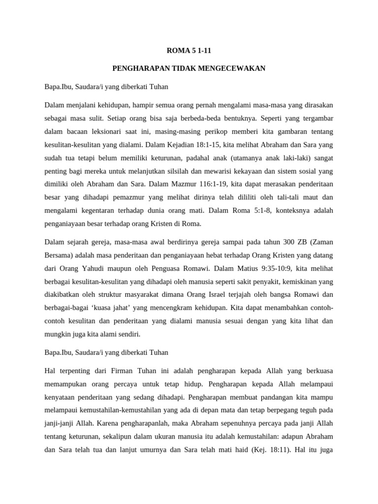 Khotbah KRT Dan Pemuda 15juni 2024 | PDF