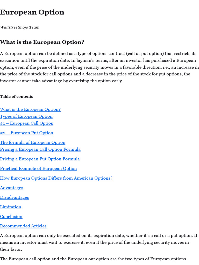 Black-Scholes Model For European Options | PDF