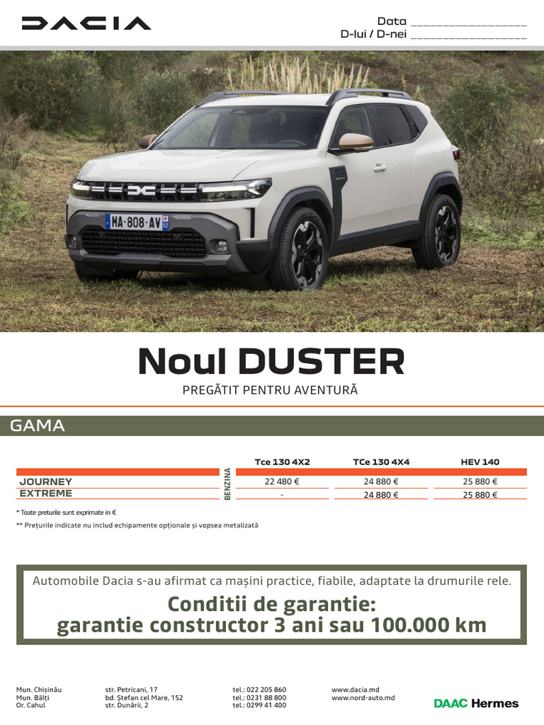 Dacia Duster: Gama și Specificații | PDF | Motor Vehicle