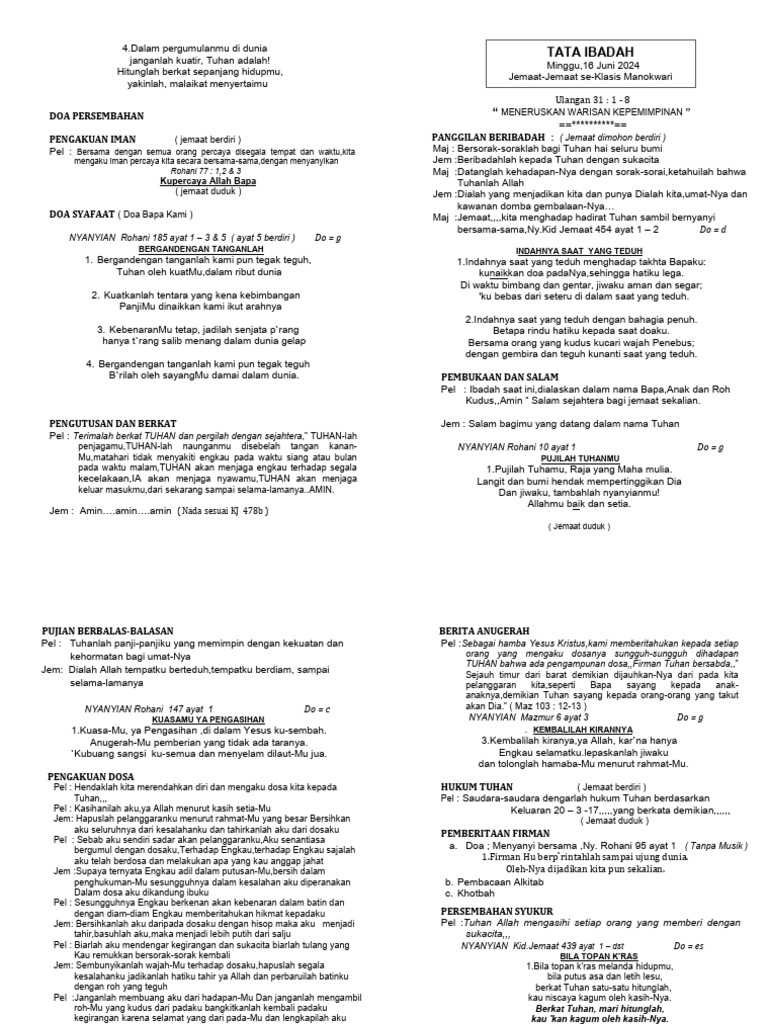 A Tata Ibadah Minggu 16 Juni 2024 | PDF