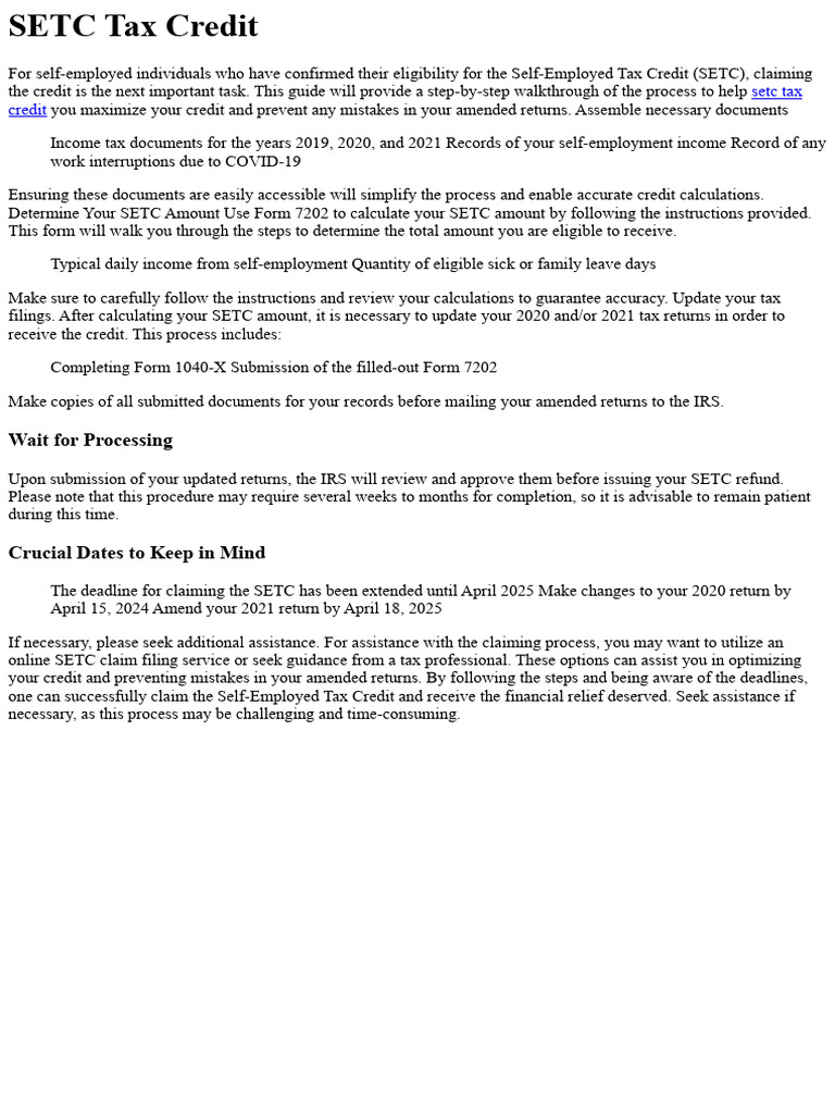 How To Claim The SETC Tax Credit 147544 | PDF