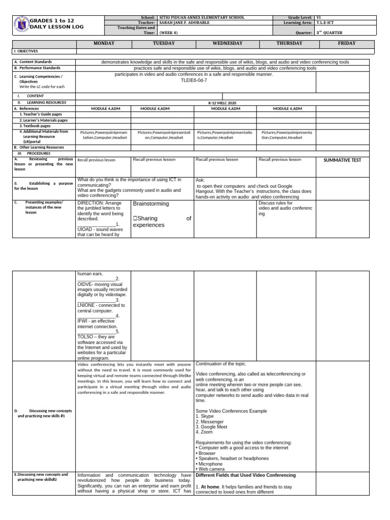 DLL - Tle Ict 6 - Q3 - W4 | PDF