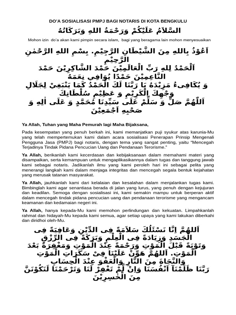 Do'a Sosialisasi Penerapan Prinsip Mengenali Pengguna Jasa (PMPJ) Bagi ...