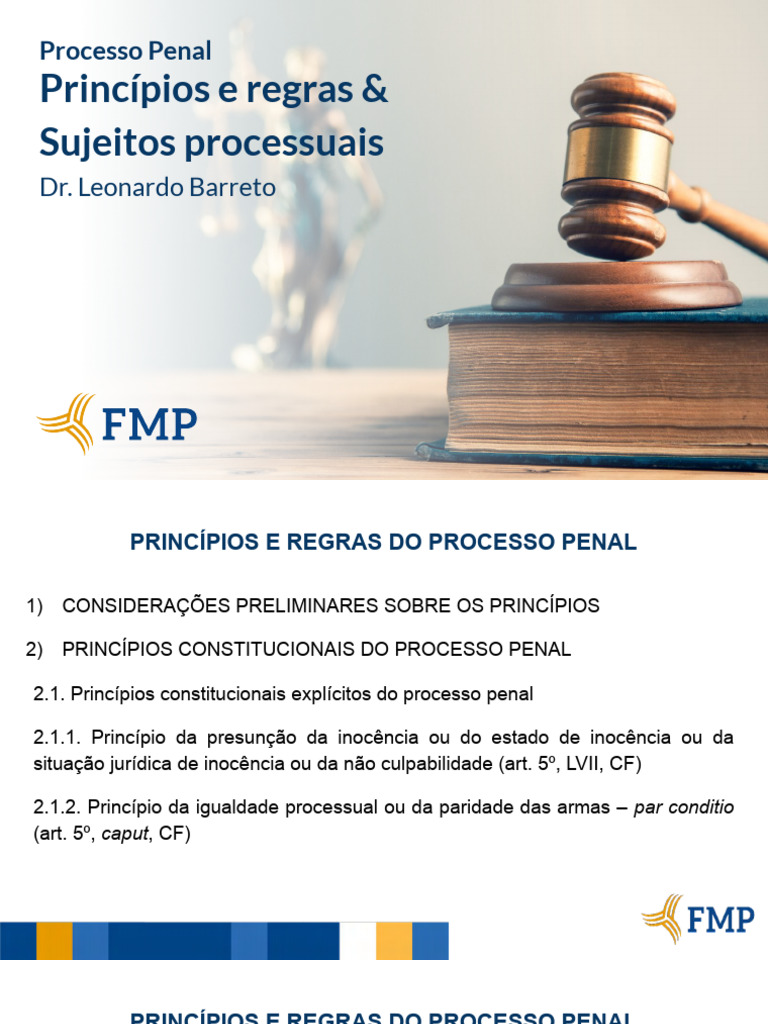 Slide PRINCIPIOS E REGRAS & SUJEITOS PROCESSUAIS | PDF