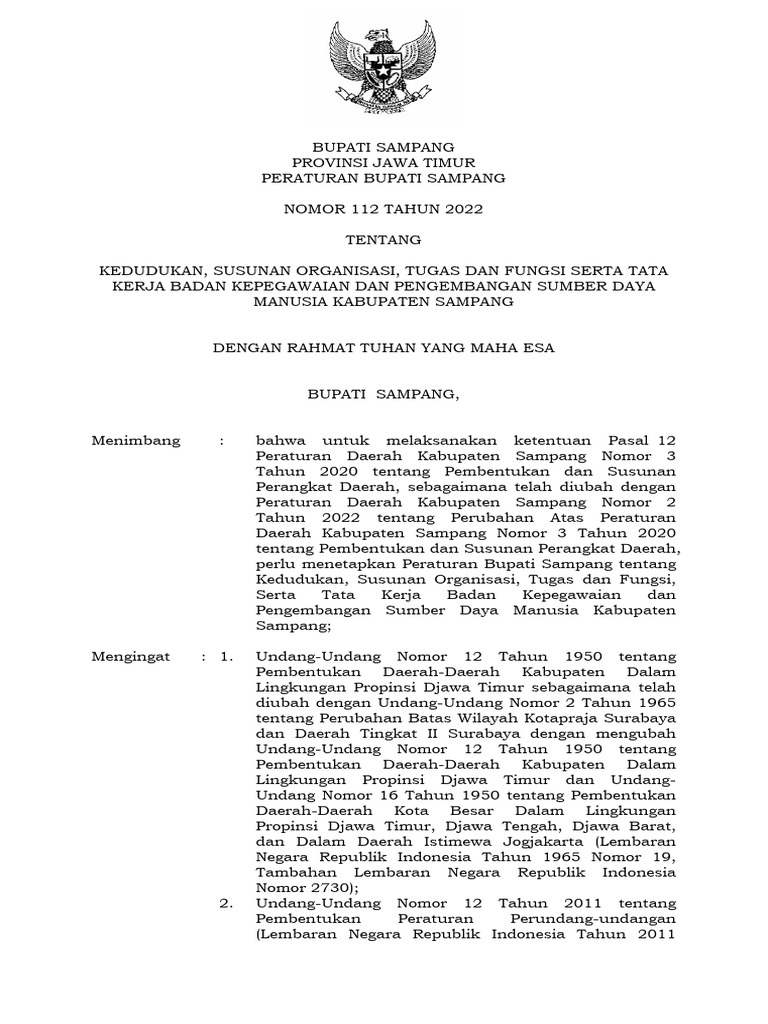 Perbup No 112 Tahun 2022 BKPSDM | PDF