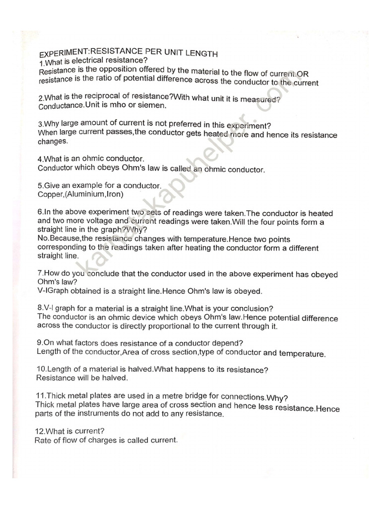 Physics Viva Questions 2nd PUC | PDF