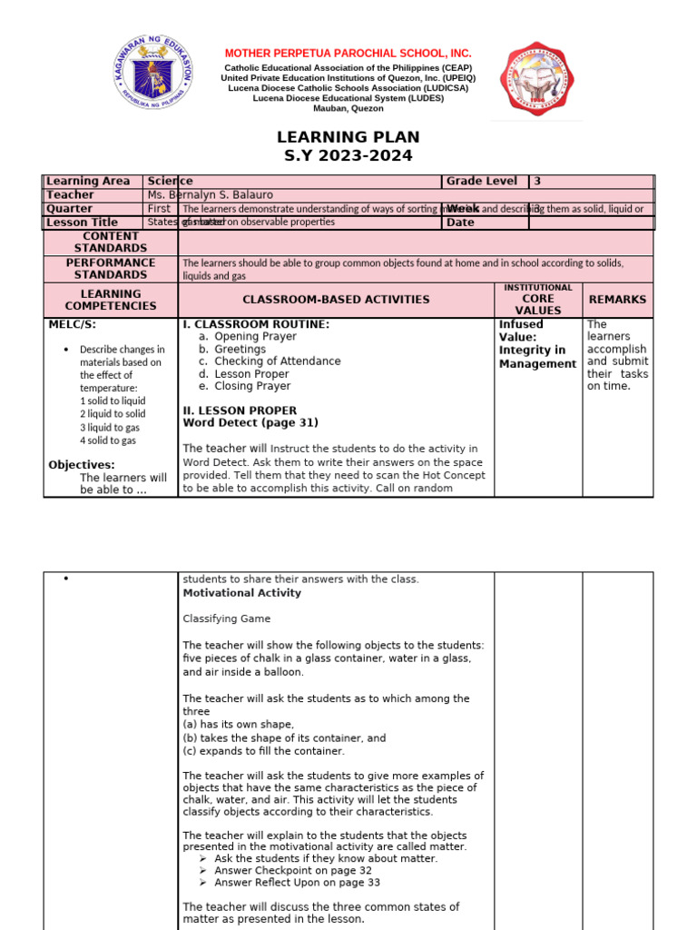 Science 3 - Week 3 - LP | PDF