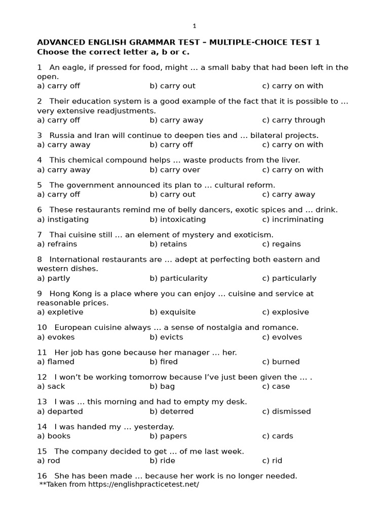 Advanced English Grammar Quiz | PDF