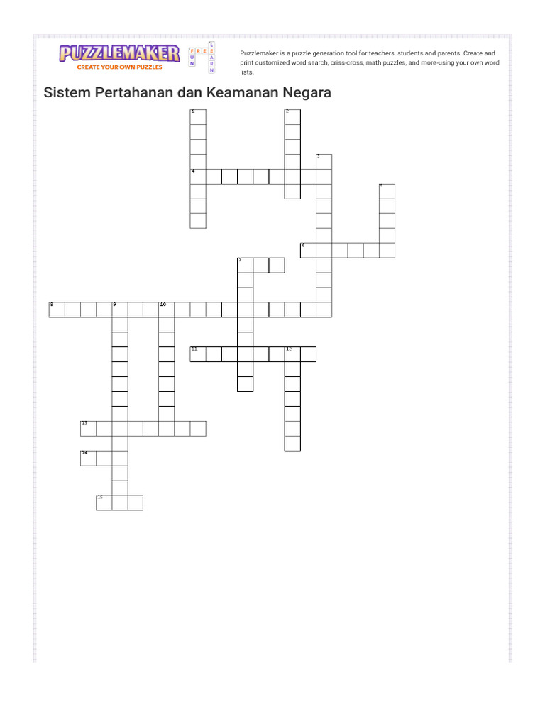 Puzzlemaker Kelas 10 Sistem Pertahanan Dan Keamanan Negara | PDF